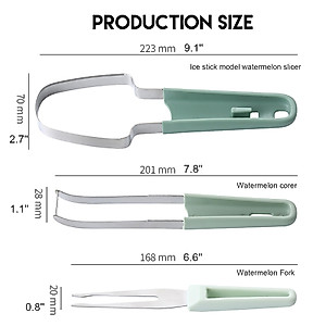 Zhaolie 3-in-1 Watermelon Fork Slicer Cutter，Stainless Steel Watermelon Popsicle Cutter Watermelon Cutter Slicer Tool Melon Cutter Knife Portability Fruit Fork Set for Camping Kitchen Gadgets, Green