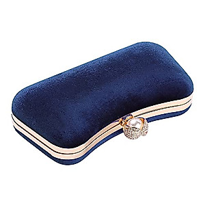 Mulian LilY Navy Blue Velvet Evening Bags For Women With Flower Closure Rhinestone Pearl Embellished Cluth Purse For Party Wedding M505
