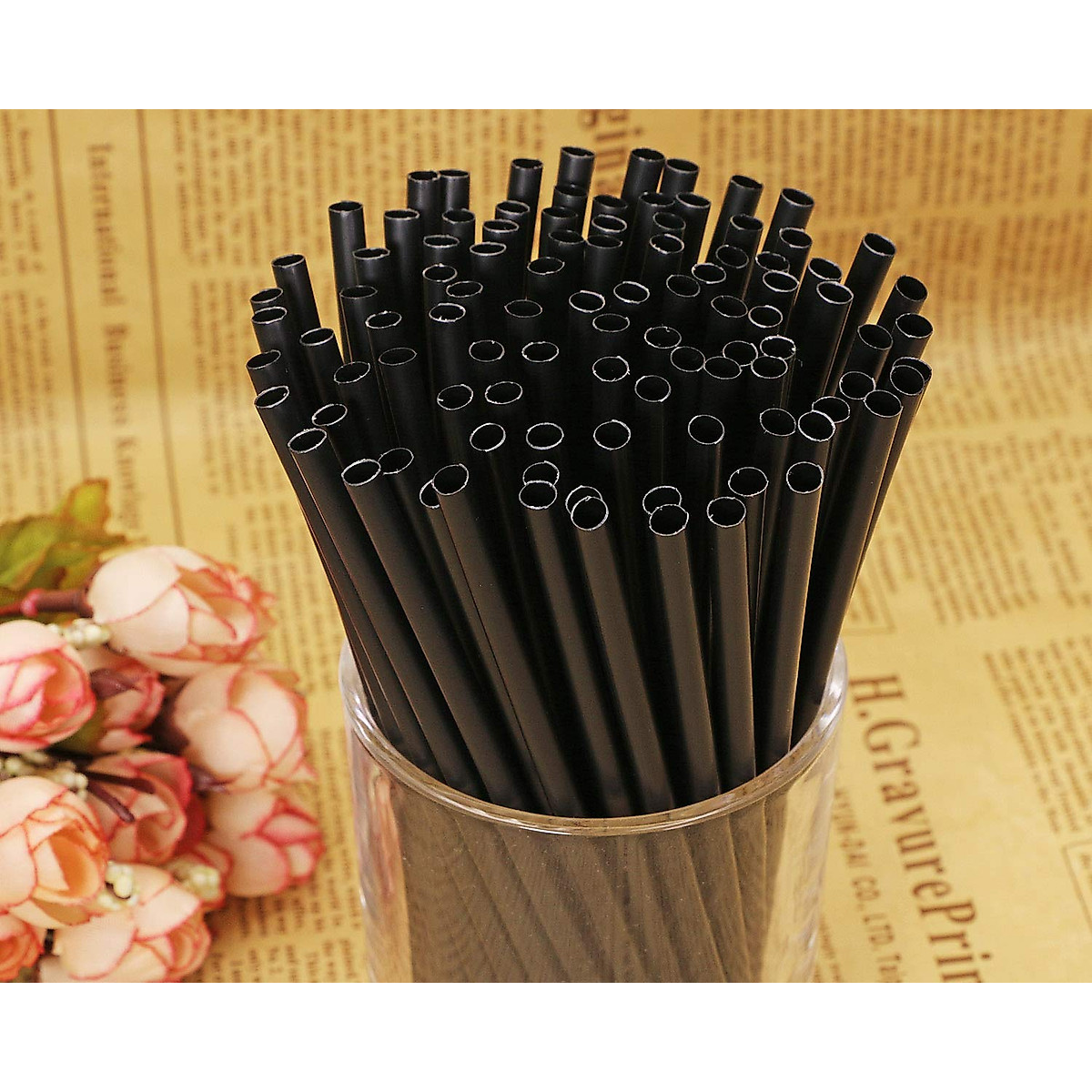 Tupalizy 100PCS Black Plastic Straws Drinking Coffee Stirrers for Wedding Coffee Sip Stir Sticks for Cocktail Tea Chocolate Hot Water Cold Drinks Cups Travel Mugs Crafts Home Bars, 5.12 inch