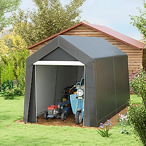 Outsunny 7' x 12' Portable Storage Shed Shelter, Heavy Duty Outdoor Shed, Waterproof Garden Storage Tent with Ventilation Window and Roll-up Zipper Door for Bike, Motorcycle, Garden Tools, Gray