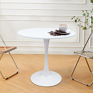 31.5" White Round Dining Table, Sturdy Table with Pedestal Base Modern Round Table for Home Office Living Room Kitchen Leisure, Load up to 165.35LB