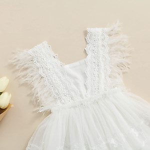 Newborn Baby Girl Lace Tassel Dress Ruffles Sleeve Backless Princess Tutu Dresses Sundress with Bowknot