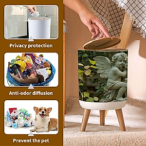 PHAIBHKERP Trash Can with Lid Cute Kissed Couple Cupid Garden Angel Lights Pictures Garbage Can Round Waste Bin Press Cover Dog Proof Wastebasket for Kitchen Bathroom Living Room Nursery 1.8gal