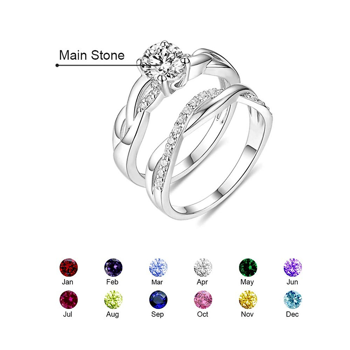 Getname Necklace Personalized Birthstone Infinity Love Promise Ring Set Promise Ring Custom Wedding Band Engagement Ring Couple Ring Mother's Day Ring Gifts.