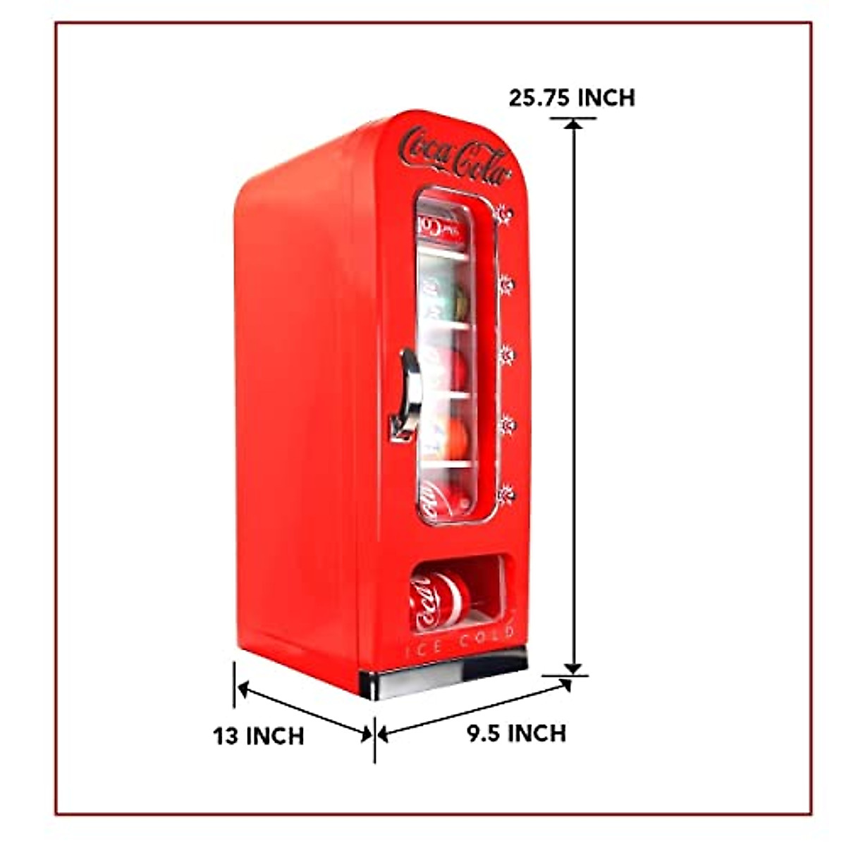 Coca-Cola Exclusive New Retro Vending Machine Style 10 Can Mini Fridge, 12V DC/110V AC with tall window display for home, dorm, office, games room