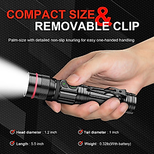WdtPro Flashlights Rechargeable, 2000 High Lumens Super Bright LED Flashlight Portable, 5 Modes Dual Switch Tactical Flashlight with Clip, Waterproof Zoomable for Camping Emergency, Battery Included