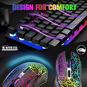Wireless Gaming Keyboard and Mouse Combo with 87 Key Rainbow LED Backlight Rechargeable 3800mAh Battery Mechanical Feel Anti-ghosting Ergonomic Waterproof RGB Mute Mice for Computer PC Gamer (Black)