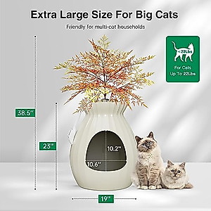 Plant Litter Box - Smart Odor Removal Sterilization - Hidden Litter Box Furniture for Indoor, Extra Large Cat Litter Box for Big Cats&Multiple Cats, Includes Artificial Plants, Door Curtain, Scoop