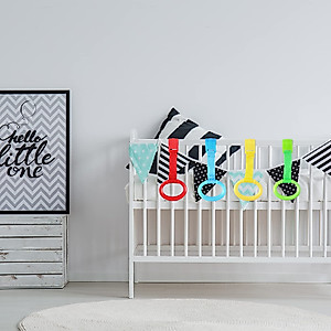 8 Pieces Baby Crib Pull Ring Baby Walking Exercises Assistant Rings Bed Stand Up Ring Hanging Ring Crib Pull Rings for Playpen Play Gym Cot Ring for Baby Toddler (3.5 x 2.8 Inch)