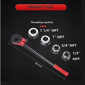 Pipe Threader kit, Manual Plumber Pipe Threading Set, Ratcheting Pipe Threading Tool Set with Storage Case (4 Dies-1/2" 3/4" 1" 1-1/4")