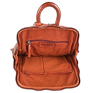 VILENCA HOLLAND 12.5 Inch Genuine Leather Backpack for Women and Men, Cognac Leather Backpack with Adjustable Shoulder Strap