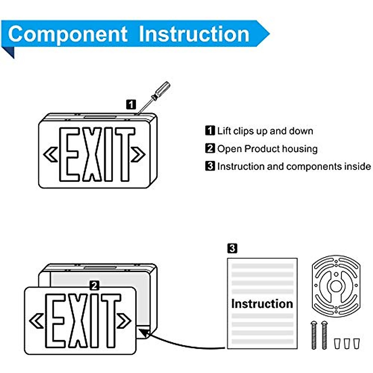 EXITLUX 2 PACK UL Listed -Red Led Exit Sign with Emergency Lights&Battery Backup Operated Powered Exit Lights Exit -Double Face-120-277VAC Fire Exit Signs Lighting for Room,Street,Window.Stairs.