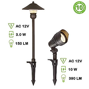 8 Pack Low Voltage LED Landscape Kits, 12V Pathway Flood Light Kits, 10W 390LM and 3W 150LM Wired for Outdoor Yard Lawn, Die-cast Aluminum, 50W and 30W Equivalent 15-Year Lifespan