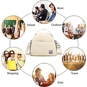 NOL Natural Organic Lifestyle Lunch Bag Insulated Cooler Bag for Women Nylon Waterproof Lightweight Lunch Box Organiser (Cream)