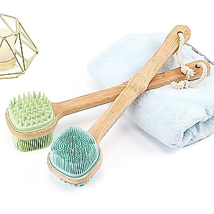 Kokiya Shower Brush Back Scrubber,Dual Sided Long Handle Back Scrubber,Bath for Body Shower, Green, 32.5cmx7.1cm
