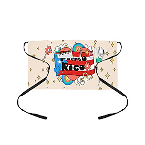 Puerto Rico Flag Rainbow Server Aprons with Pockets, Waiter Waitress Aprons Waterproof, Khaki Star Hearts Half Waist Apron for Restaurant Women Men, 24 x 13 Inch