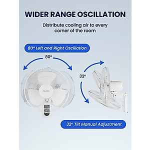 PELONIS 16‘’ Wall Mount Fan with 3 Speed Settings Oscillating Fan with Adjustable Tilt High Velocity Household Wall Mounted fan, for Garage Patios Bedroom 2 Packs White