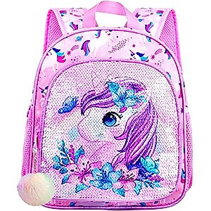 UFNDC Toddler Backpack for Girls, Kids Cute Unicorn Preschool Bookbag,Kindergarten Sequin School Bag