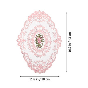 ABOOFAN Lace Placemat Lace Doilies Table Runner Retro French Style Table Topper Coasters Pink Cup Mat Oval Dresser Scarf Doily for Wedding Birthday Dinner Party Home Decor 2Pcs