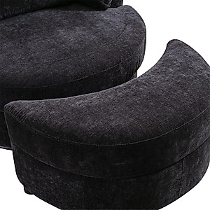 HABITRIO Storage Ottoman, Black Chenille Upholstered Half Crescent Moon Bench w/ 1 Toss Pillow, Tray Serve As Side Table, Padded Seat Dressing Shoe Bench Footrest for Living Room, Entryway, Hallway
