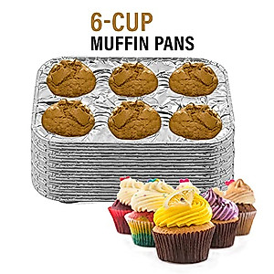 PARTY BARGAINS 6-Cup Aluminum Muffin Pans - 20 Pack, Standard Size Cupcake Pans, Disposable Muffin Tin for Baking (Max 240°C)
