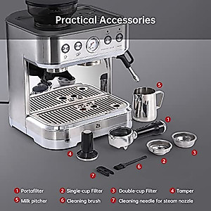 Zstar Espresso Machine with Milk Frother and Grinder, 15 Bar Automatic Espresso Coffee Machine All In One Coffee Maker with Italian ULKA Pump, 2.5L Water Tank, Brushed Stainless Steel for Home Office