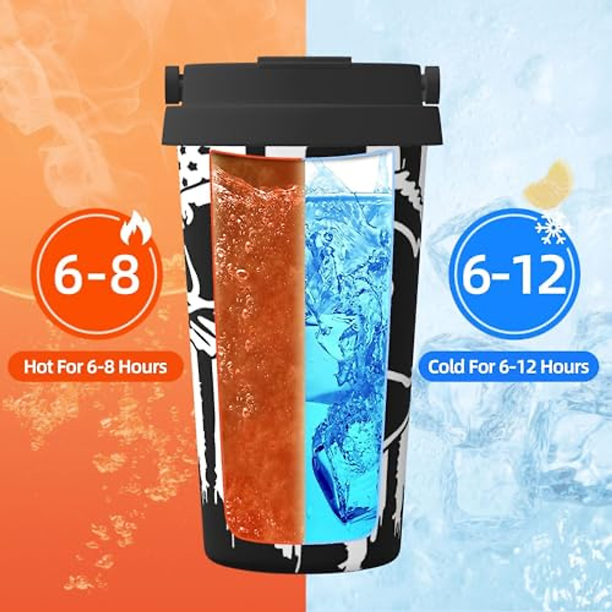16 Oz American Flag Large Mouth Bass Fish Stainless Steel Vacuum Insulated Tumbler - Coffee Travel Mug Spill Proof With Lid - Thermos Cup For Keep Hot/Ice Coffee