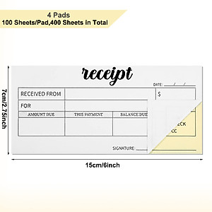 Spakon 4 Pieces Receipt Books Carbonless Pocket Size Receipt Book with Copies 6 x 2.8 Inch Carbon Copy Notepad Carbonless Copy Invoice Book Carbon Receipt Booklet for Boutique Business Supplies