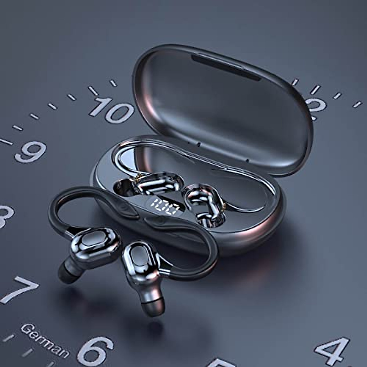 Sport Ear Hook Bluetooth Earphones with Microphones, HiFi Stereo Earbuds Waterproof Headsets with LED Display