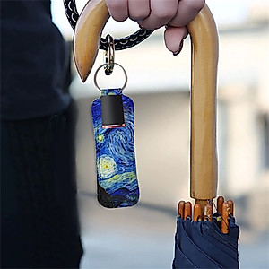 Xoenoiee Personalized Chapstick Holder Keychain Lip Gloss Lip Balm Holder Lipstick Carrier Lippy Clip Insulated Neoprene, 1 Pack, Van Gogh Starry Night Painting