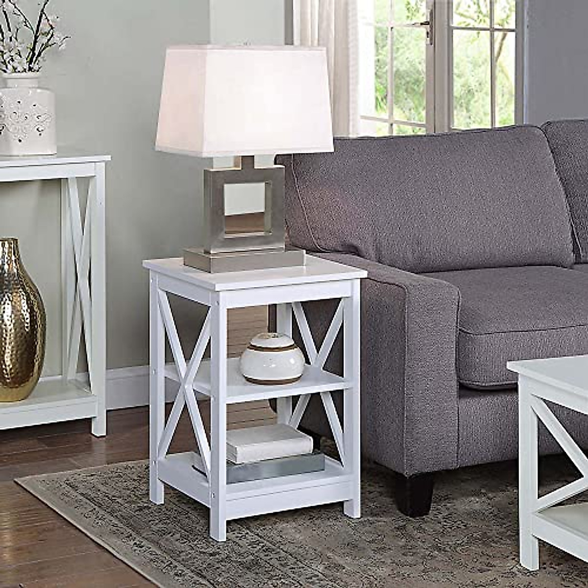Convenience Concepts Oxford End Table 15.75" - Modern Living Room Table with Storage Shelves, Transitional Nightstand Side Table for Home Decor and Display, White