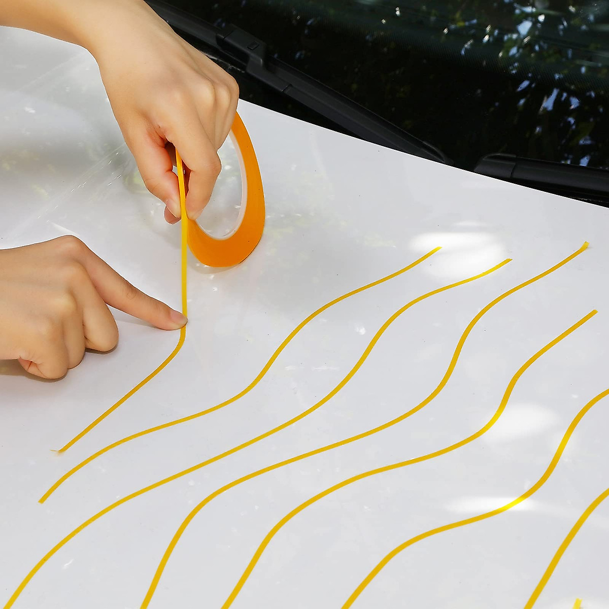 6 Rolls Pinstripe Tape 1/16, 7/10, 1/8, 1/4, 1/2 and 3/4 Inch x 52 Yard, Thin Tape Masking Tape, Painters Automotive Masking Tape for DIY Car Auto Paint Art (Yellow)