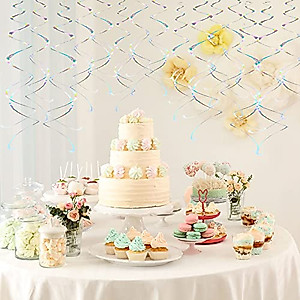 36 Pcs Iridescent White Hanging Swirl Party Decorations, Shinny Rainbow Plastic Party Streamers Ceiling Decorations, Hanging Iridescent Streamers Decorations for Birthday Wedding Baby Shower Christmas