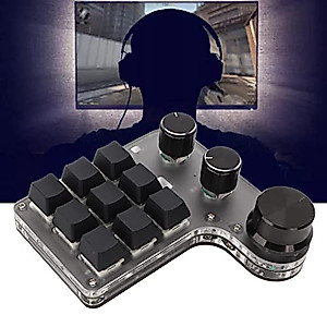 Pomya Programmable Macro Keyboard, OSU One Handed Gaming Keyboard, 9 Key Mini Mechanical Keypad, 3 Knobs USB Connection for Office Music Media
