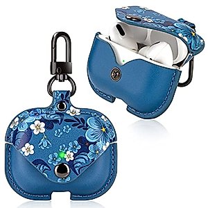 bvya Printed Leather Case for AirPods Pro, Cute Case for Apple Airpods Pro Charging Case 3rd Gen 2019 with Secure Snap Closure Keychain