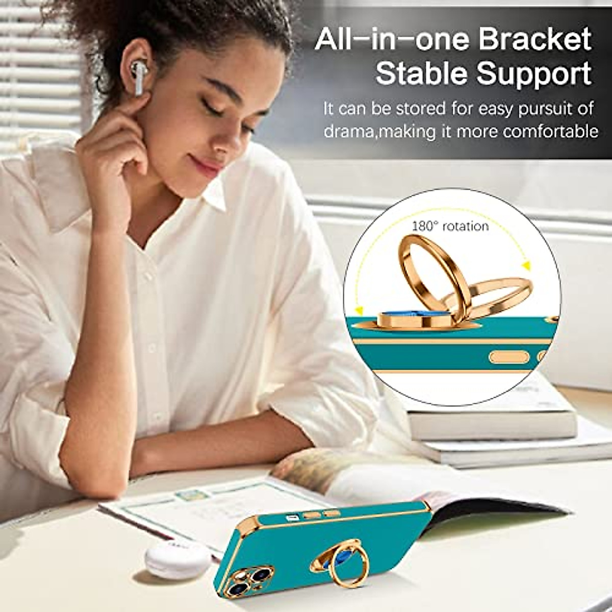 BENTOBEN iPhone 13 Mini Case with 360° Ring Holder, Slim Fit Shockproof Kickstand Magnetic Car Mount Supported Non-Slip Protective Women Men Girls Boys Case Cover for iPhone 13 Mini 5.4", Ocean Blue