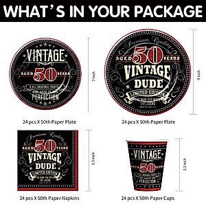 HIPVVILD Vintage 50th Birthday Decorations For Men Tableware - 1974 50th Birthday Plates And Napkins Party Supplies, Plate, Cup, Napkin, 50 Year Old Birthday Table Decorations Dinnerware | Serve 24