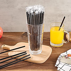[400 Pcs] Black Individually Wrapped Disposable Plastic Straws(7.5" longX0.23" diameter)