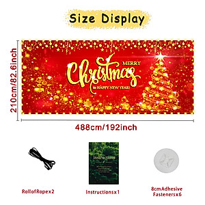 Trgowaul Christmas Garage Door Cover Banner Decoration with Light Large Red Xmas Garage Door Mural Christmas Tree Photography Background Party Supply Happy New Year Garage Door Christmas Decor7x16ft