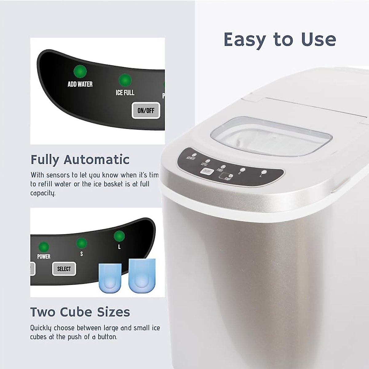 Countertop Ice Maker Nugget pebble Ice Maker Machine Portable Chewable Compact Mini Ice Chip Maker Nugget Machine Produce 26lbs per Day Bullet Soft Ice Cube Fruit Juice Ice, Silver SMETA