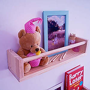 KUWZTY Wall Book Shelves for Nursery Set of 2, Display Holder for Toys, Toiletry Essentials, Kitchen Spice Racks, Photos(Natural Wood)