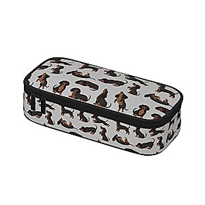 Yrebyou Cute Cartoon Dachshund Dog Pencil Case Large Capacity Pouch Pen Marker Desk Stationery Organizer Box Cosmetic Makeup Bag for School Office College University Student Girls Boys