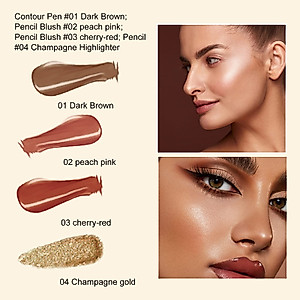 2 Color Contour Blush Beauty Wand, Liquid Face Concealer Pen,With Cushion Applicator Attached Easy to Blend. (01#Contour Grey brown02#Blush Cream Pink）