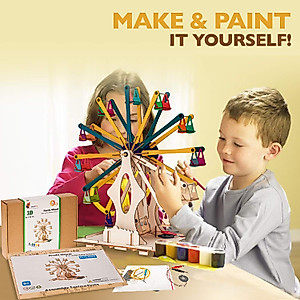 Wooden Ferris Wheel - DIY 3D Puzzle & Educational Creative Crafts Kit - STEM Projects for Kids Ages 8-12-16, Boys & Girls - Construction Toys Set - Model Building Kit for Christmas & Birthday Gifts