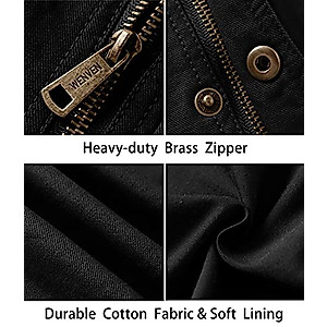 WenVen Men's Fashion Casual Cotton Canvas Military Jacket (Black, L)