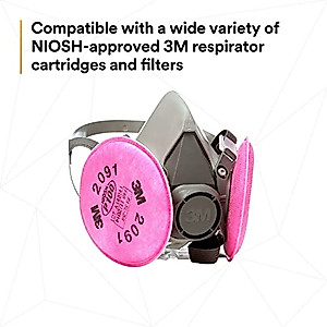 3M Half Facepiece Reusable Respirator Assembly Kit 6191, P100, Lightweight, Comfortable, Easy to Adjust, Includes 2091 Particulate Filter, Welding, Soldering, Asbestos