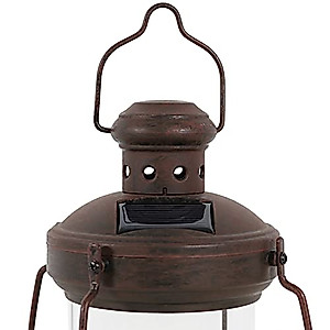Sunnydaze Hanging Solar Light with LED Light and Candle - 12-Inch Outdoor Solar Lantern - Antique Outdoor Decoration for Patio, Porch, Deck, Garden or Backyard