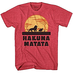 Disney Lion King Hakuna Matata Pumbaa Timon Africa Simba Mufasa Disneyland World Tee Adult Graphic T-Shirt Apparel (Large, Premium Red Heather)