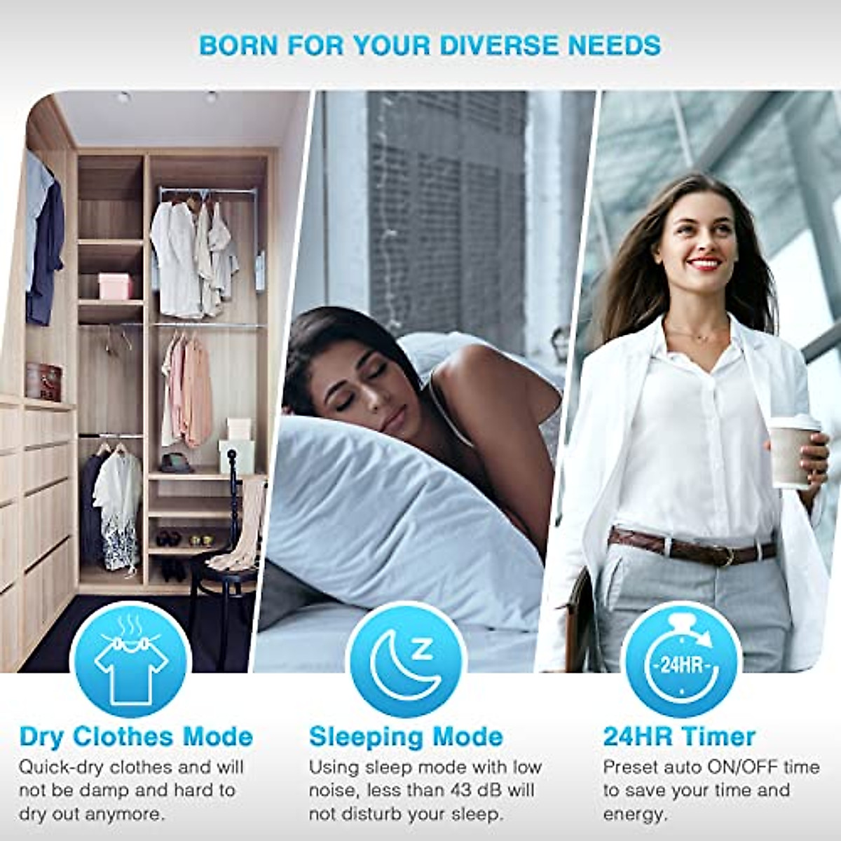 HUMILABS Dehumidifiers for Large Room or Basements, 50 Pint for 4500 Sq.ft Dehumidifier with 135oz Water Tank, Drain Hose and Wheels, Intelligent Humidity Control, Laundry Dry, Auto Defrost, 24H Timer