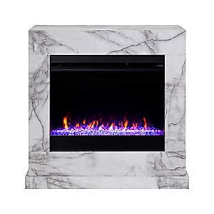 SEI Furniture Dendale Faux Marble Color Changing Electric Fireplace, White-Gray Veining